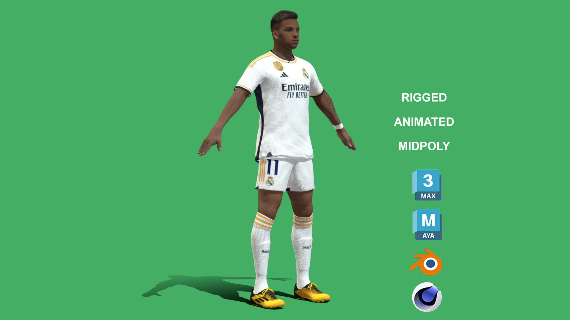 3D Rigged Rodrygo Real Madrid 2024 3D model animated rigged | CGTrader
