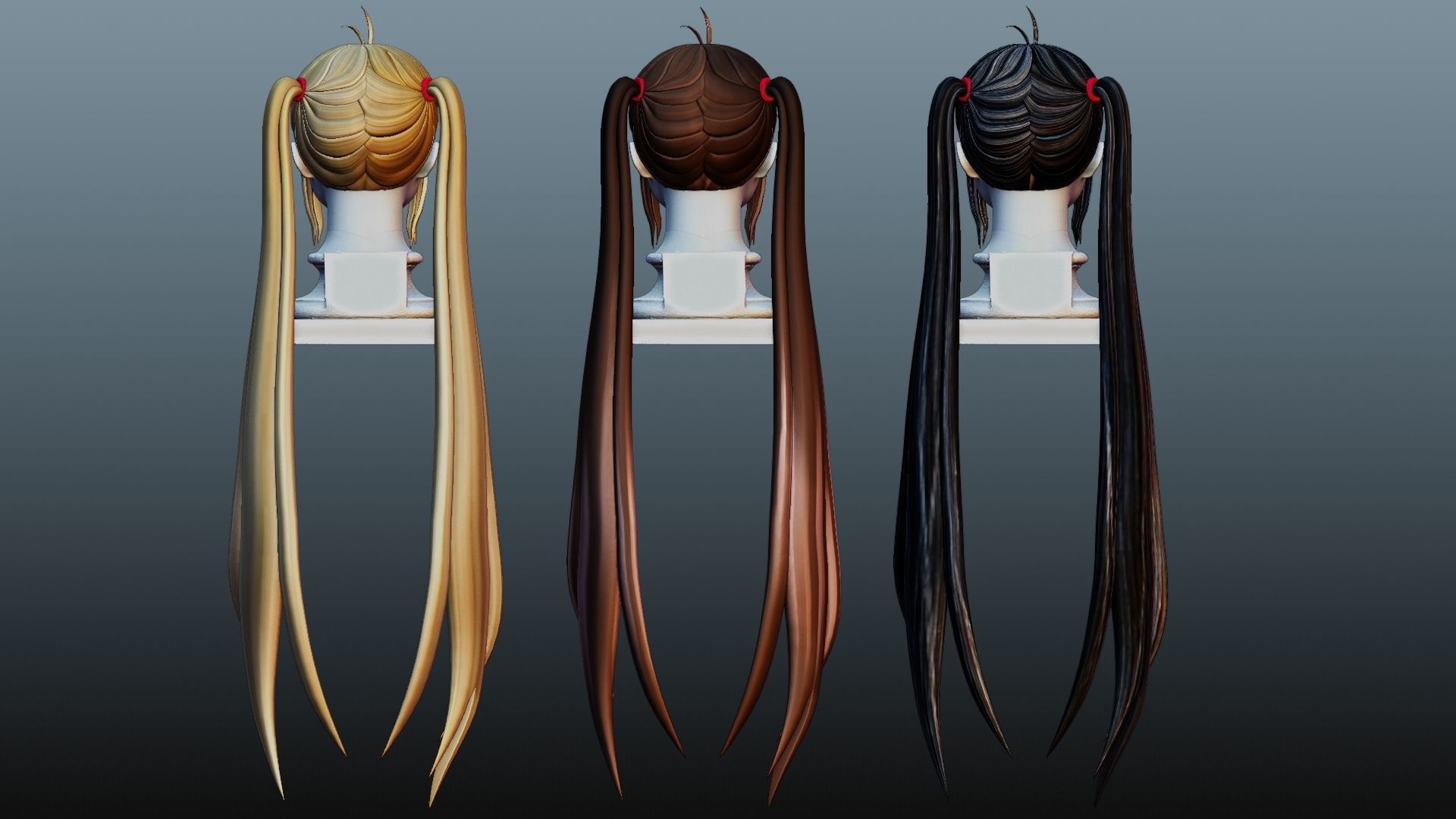 3D model Female hair low poly 3 color VR / AR / low-poly | CGTrader