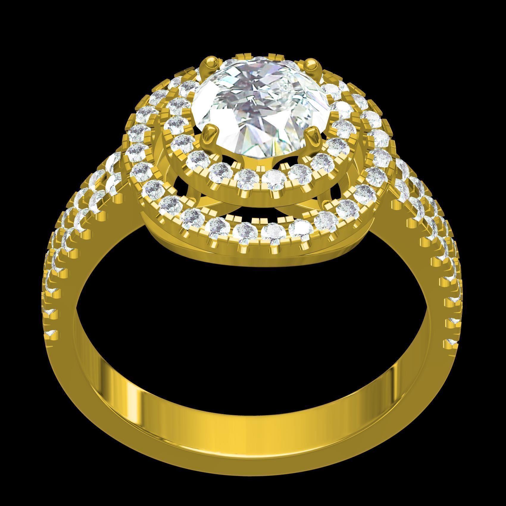 Round Diamond Double Halo Micro Prong Setting Engagement Ring 3D model ...