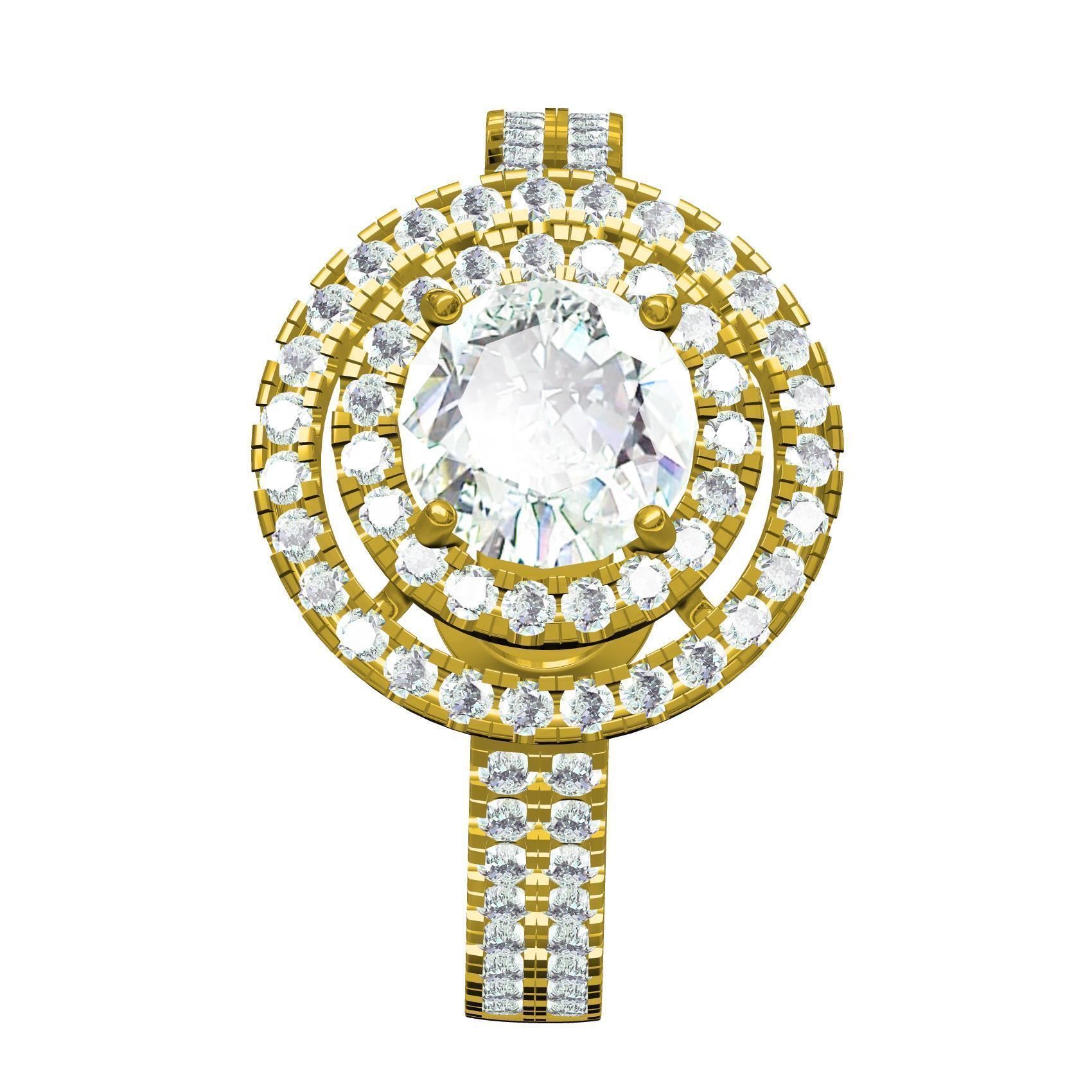 Round Diamond Double Halo Micro Prong Setting Engagement Ring 3D model ...