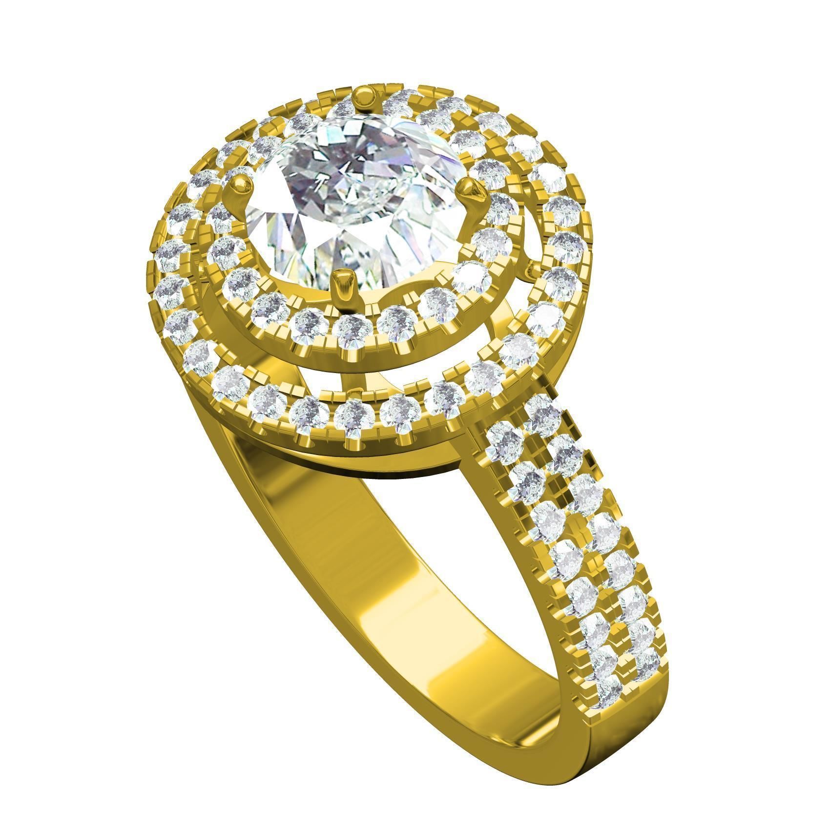 Round Diamond Double Halo Micro Prong Setting Engagement Ring 3D model ...