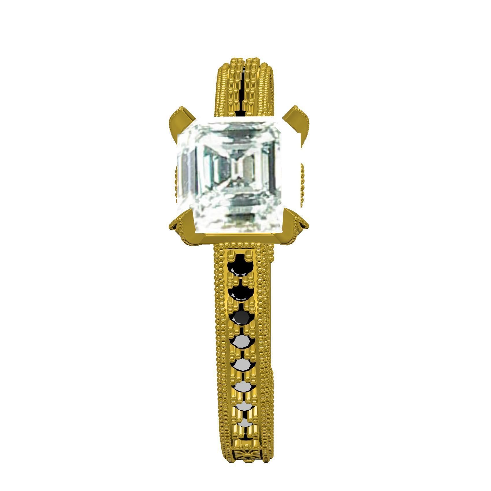 Octagon Stone Pave Setting Engraving Engagement Ring 3D model 3D ...