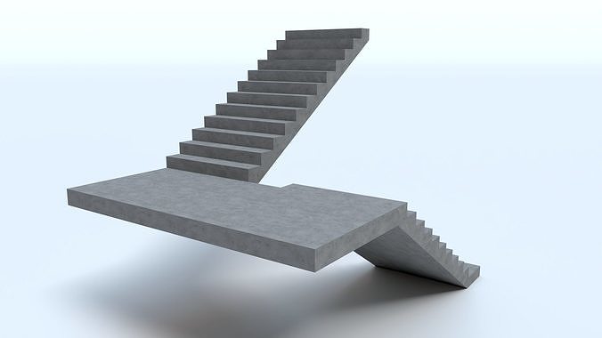 3D model U-shaped Half Landing Concrete Staircase VR / AR / low-poly ...