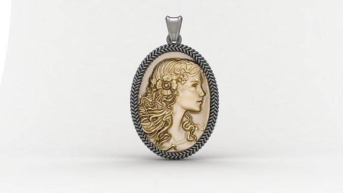 Girl gold pendant 3D model 3D printable | CGTrader