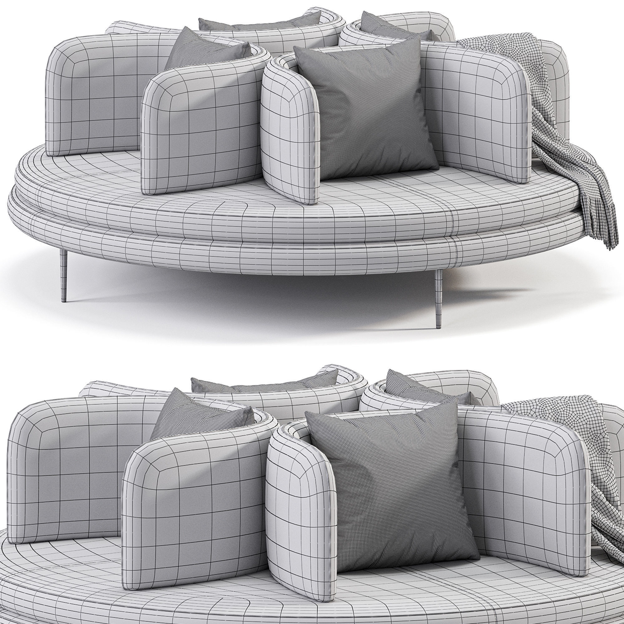 Circlet Velvet Roundabout Sofa Cream 3D model | CGTrader