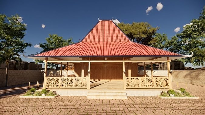 3D model Joglo Javanese Traditional Wood House Design VR / AR / low ...
