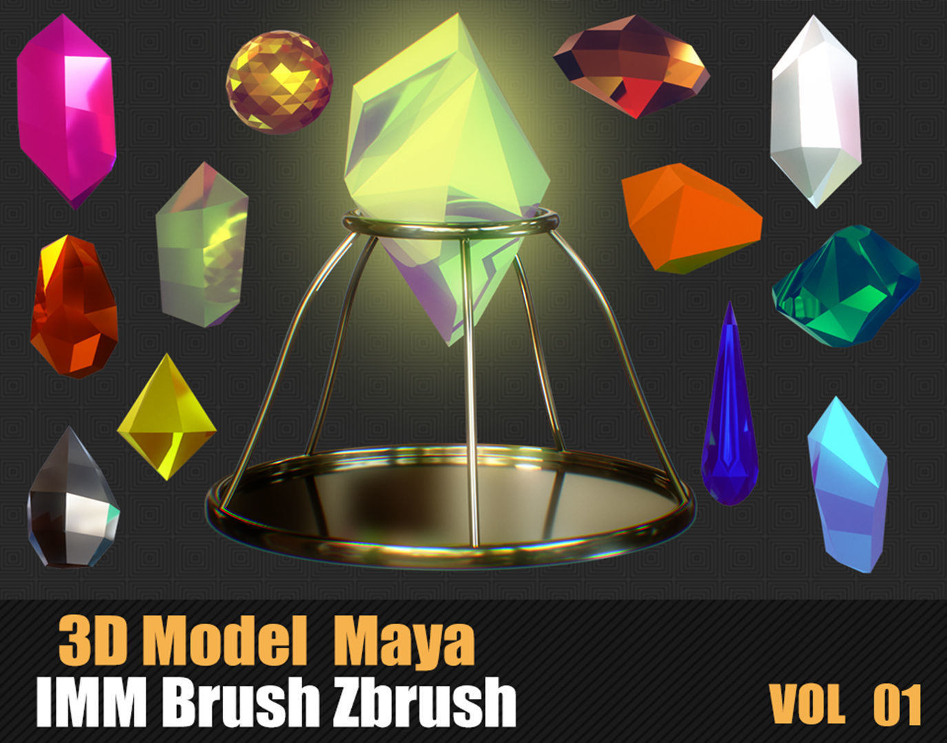 3D model 100 Crystals 3D Model And Brush Zbrush VR / AR / low-poly ...