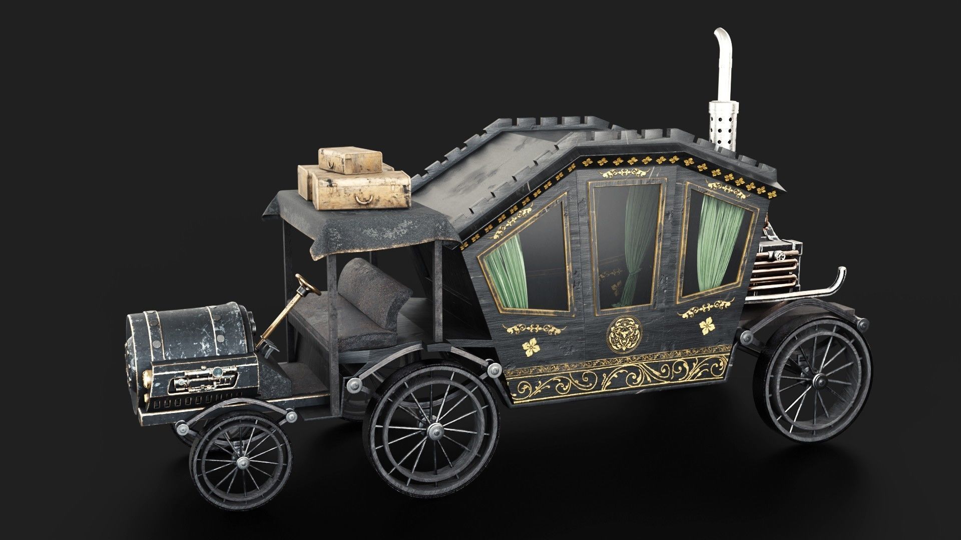 3D model Steampunk Engine Old Medieval Carriage VR / AR / low-poly ...