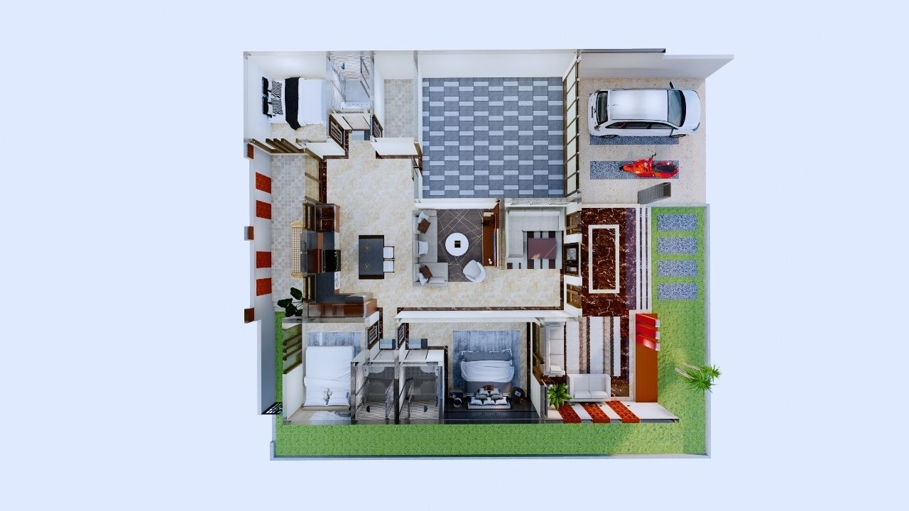 3D model 1 Floor Modern House Design Full Interior Paket VR / AR / low ...