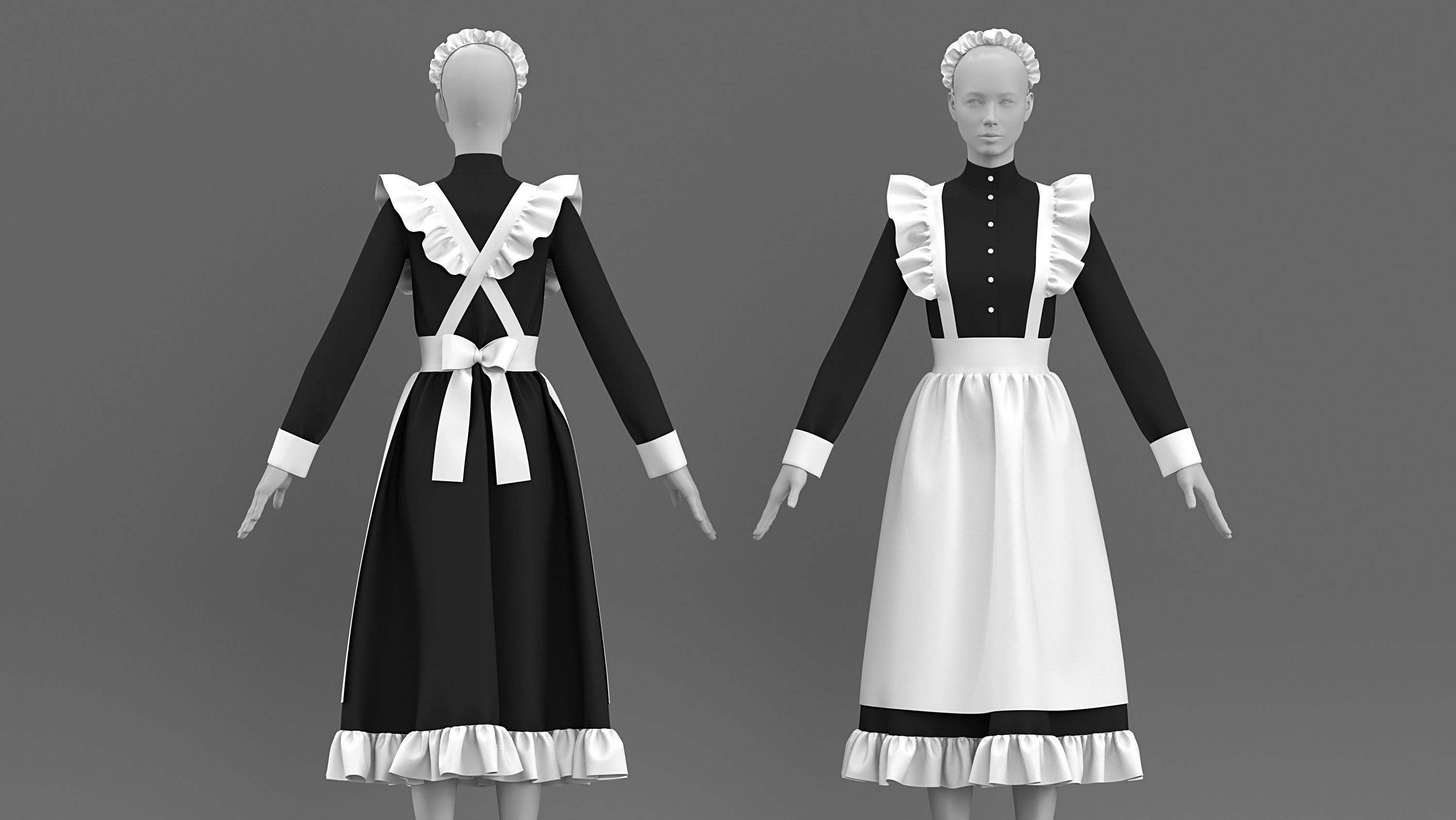Maid Dresses and 4 Headpieces 3D model | CGTrader