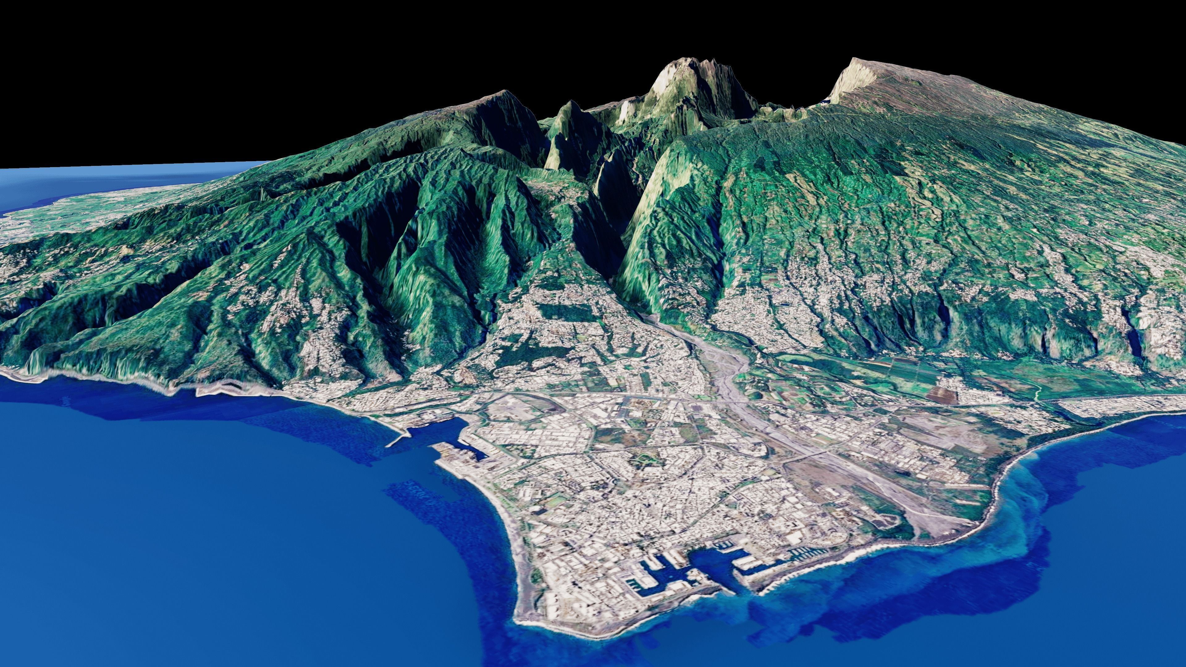 Reunion island full 3d model terrain 3D model | CGTrader