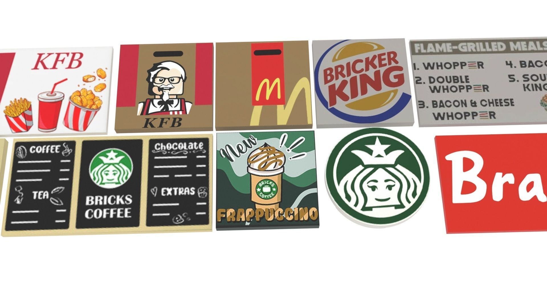 Fast Food Places Lego Tiles Set 3D model | CGTrader