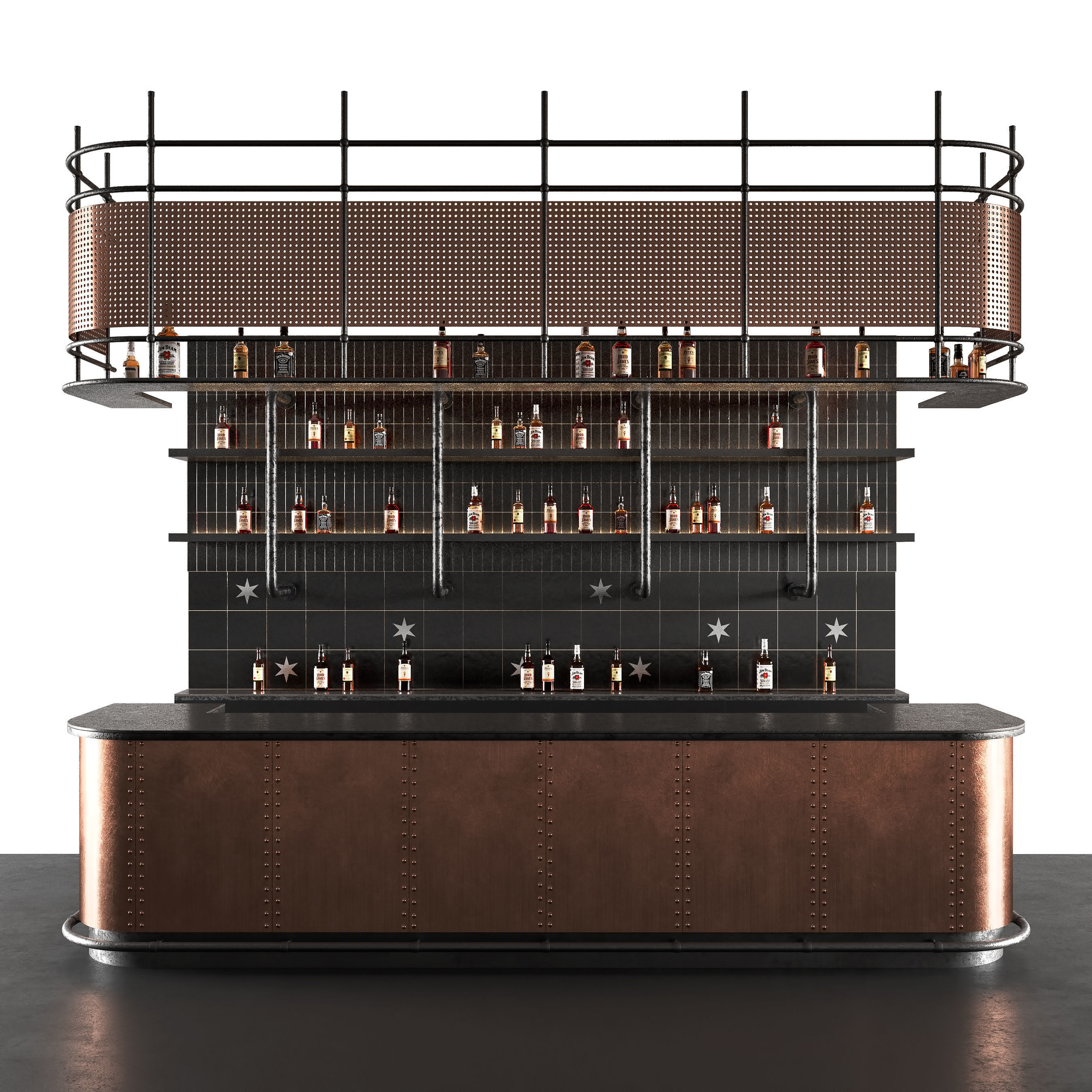 Bar Counter in Dark Colours with Bottles 3D model | CGTrader