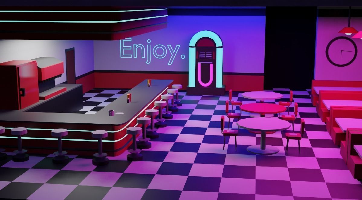 3D model Low-Poly 80s Diner - Retro VR / AR / low-poly | CGTrader