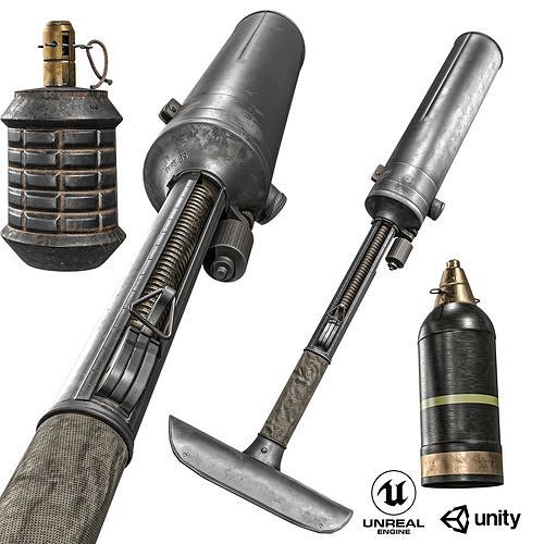 Type 97 Hand Grenade And Type 89 Grenade Launcher 3D model | CGTrader
