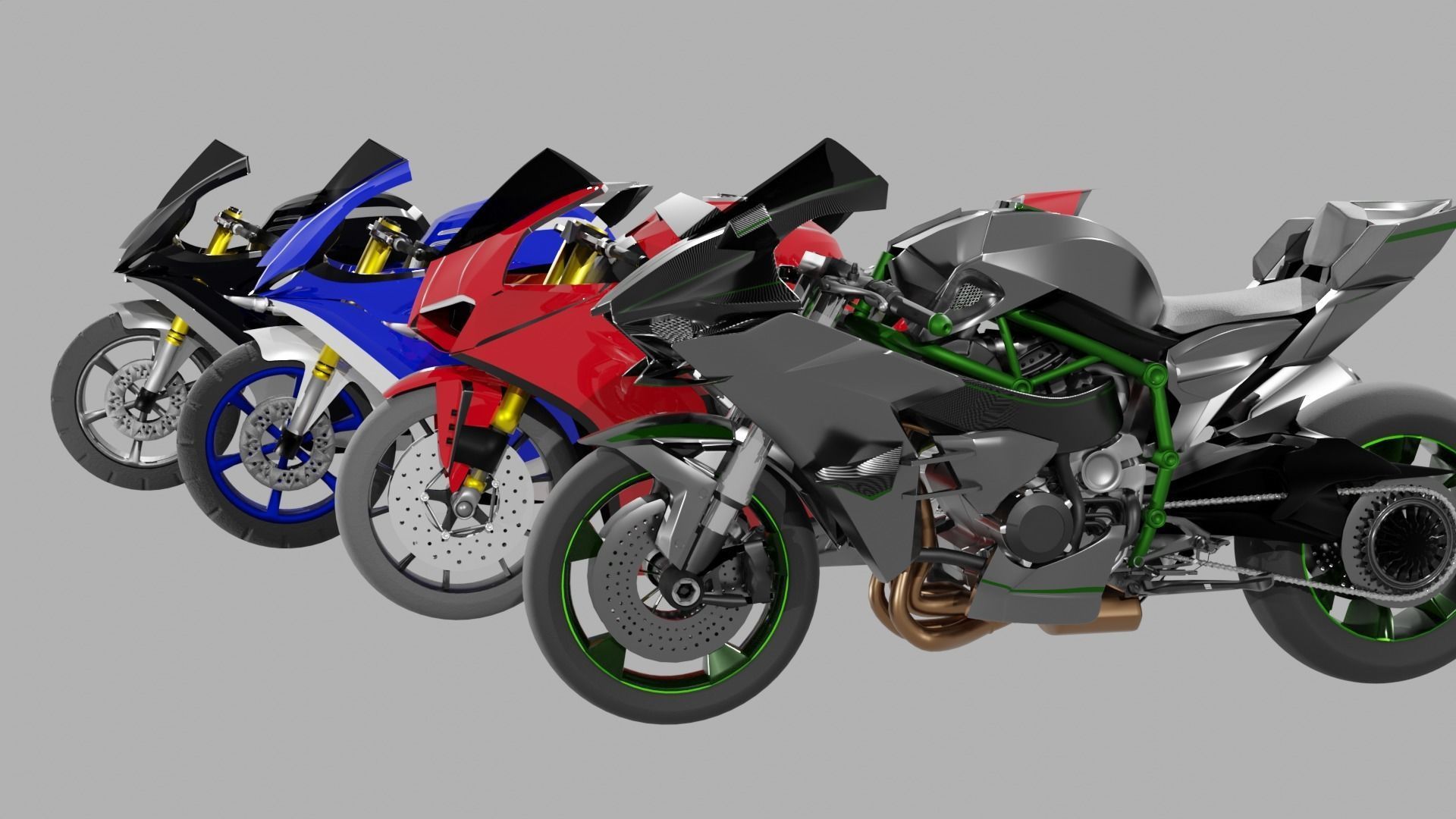 Racing Motorcycles Pack H2R - Panigale V4 - YZF R6 - YZF R7 3D model ...