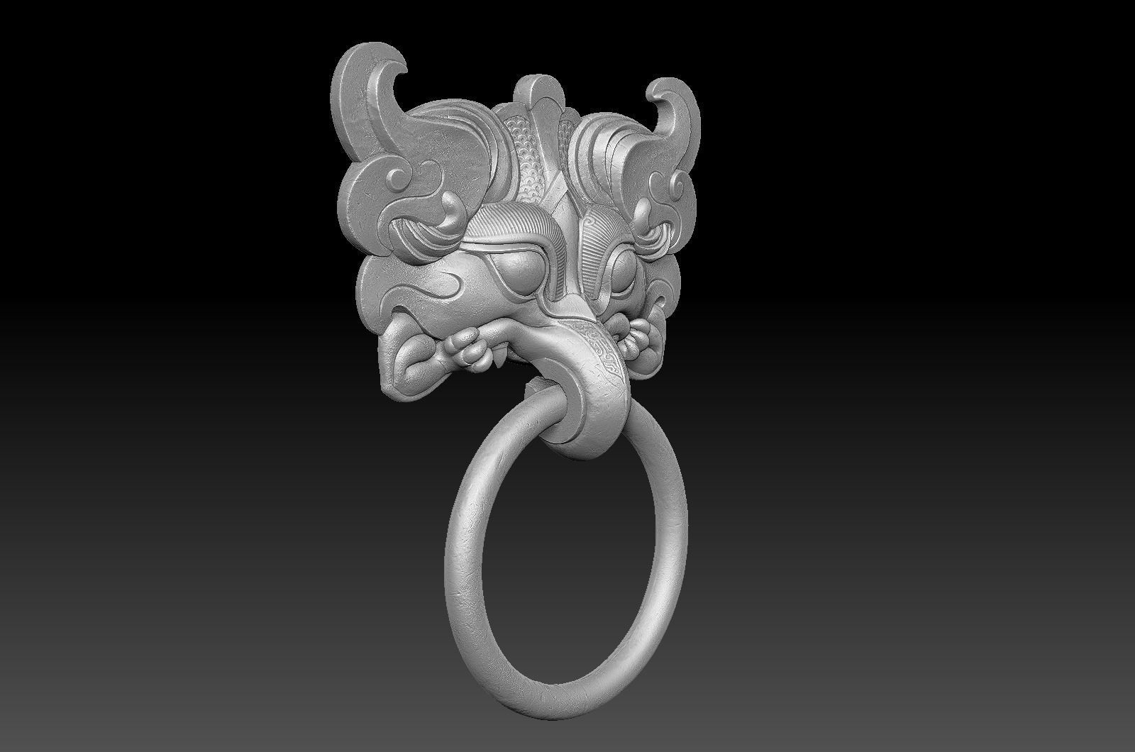 Ancient Chinese Bronze mythical beast Door Knocker high model 3D model ...