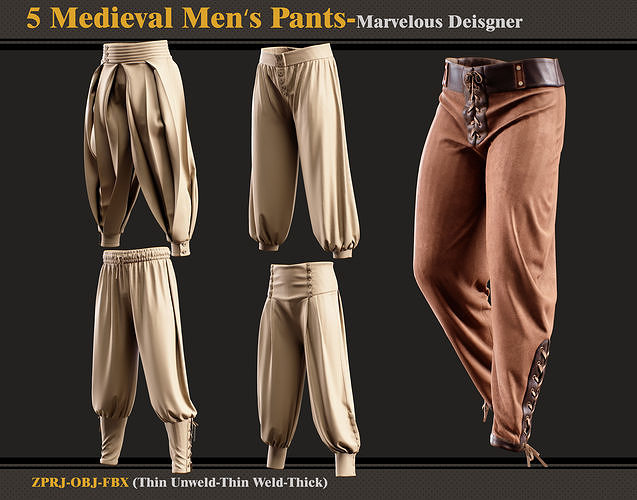 5 Medieval Men Pants-Marvelous Designer-fbx-obj 3D model | CGTrader