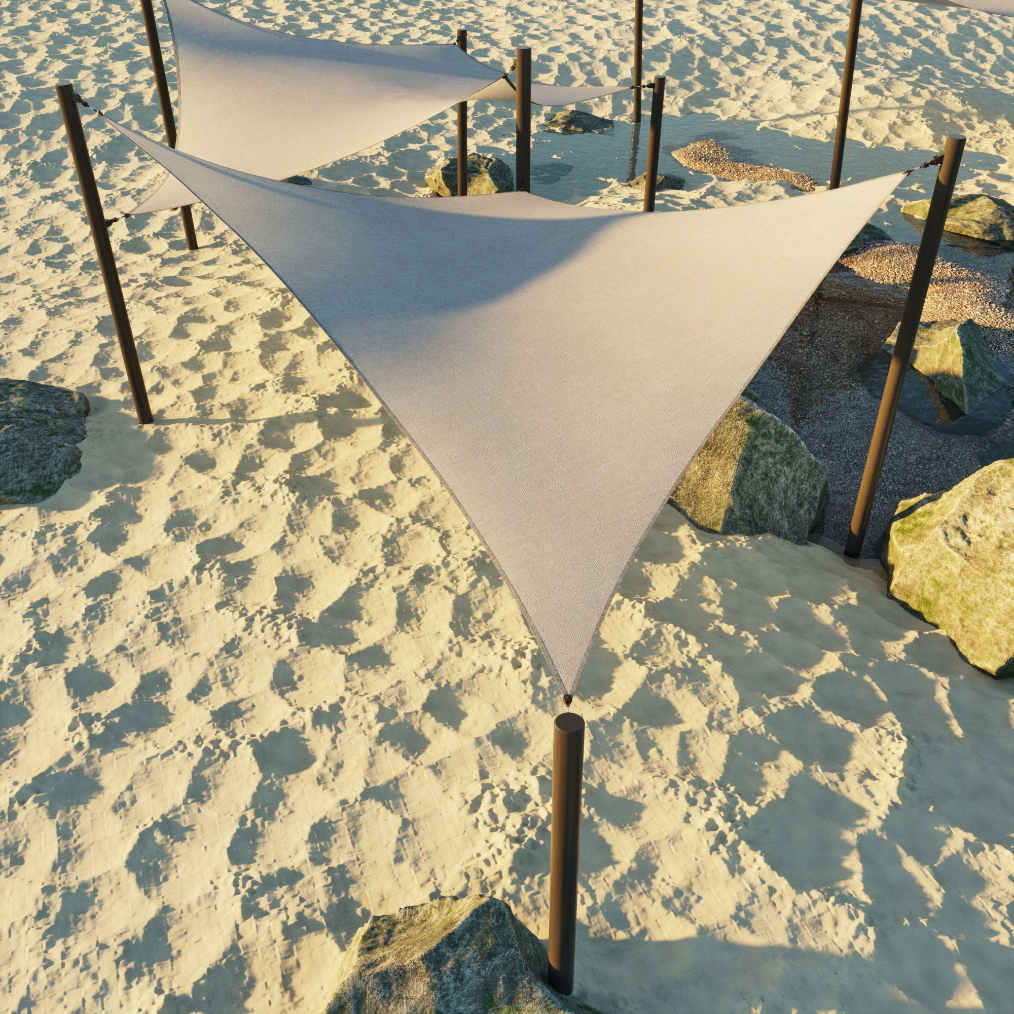 Shade Canopyvs rocks and sand vs rotang table and stool 3D model | CGTrader
