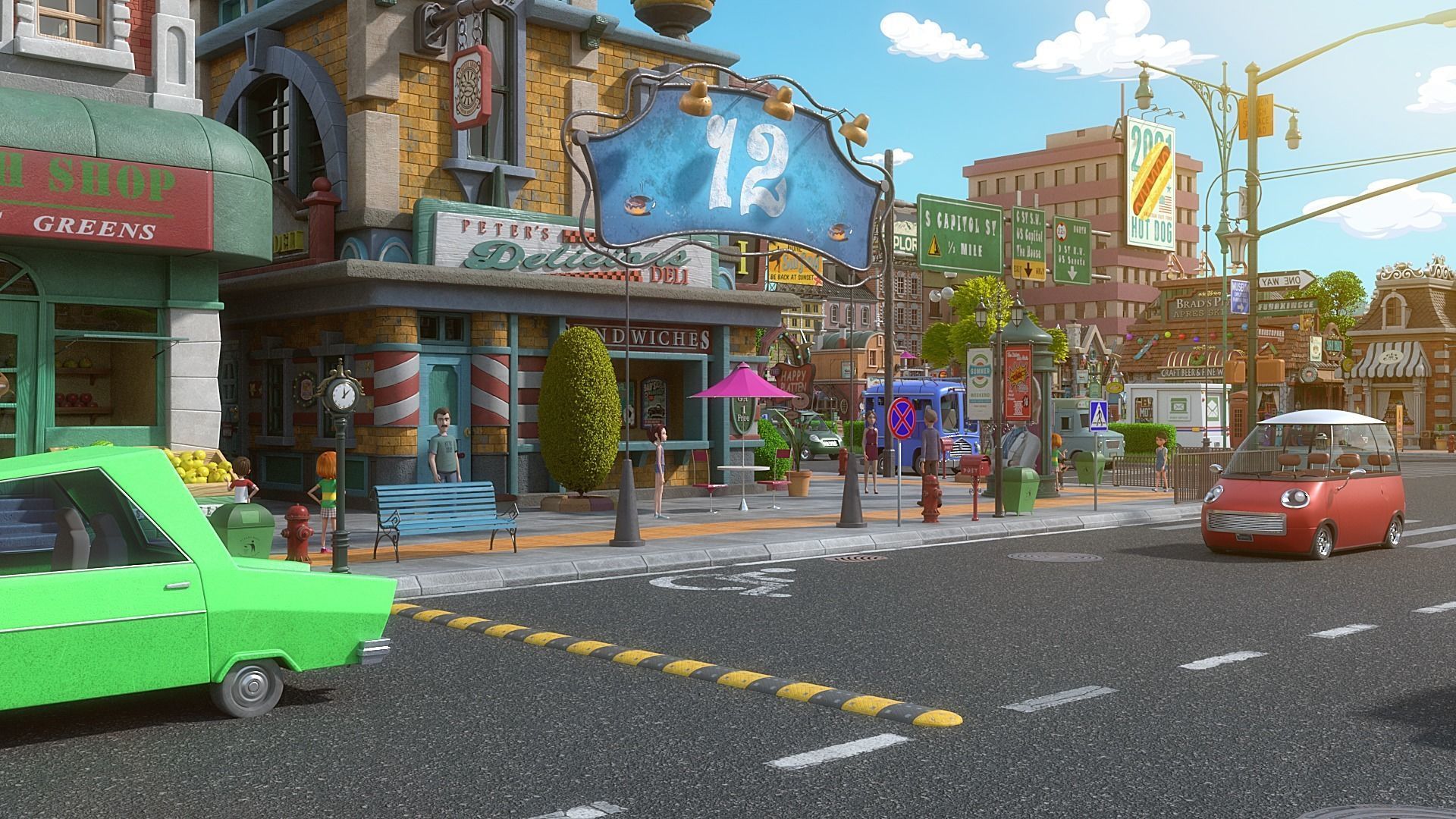 Cartoon City Street Scene V3 3D model | CGTrader