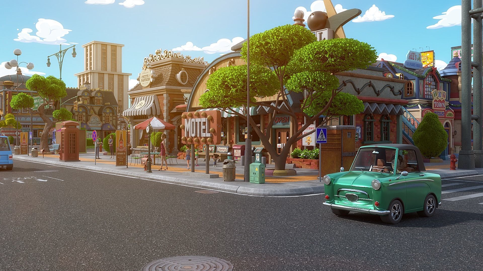 Cartoon City Street Scene V3 3D model | CGTrader