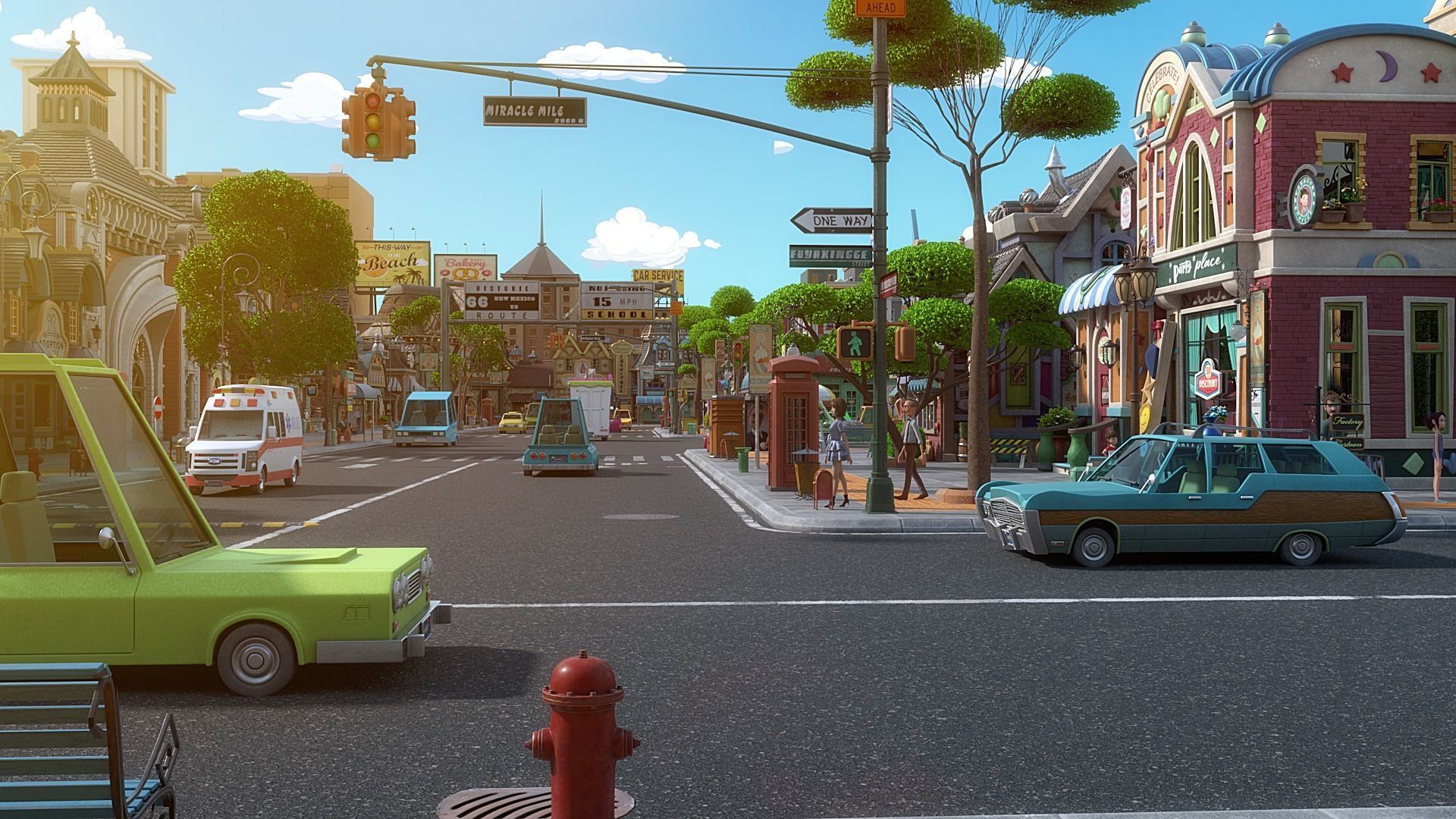 Cartoon City Street Scene V3 3D model | CGTrader