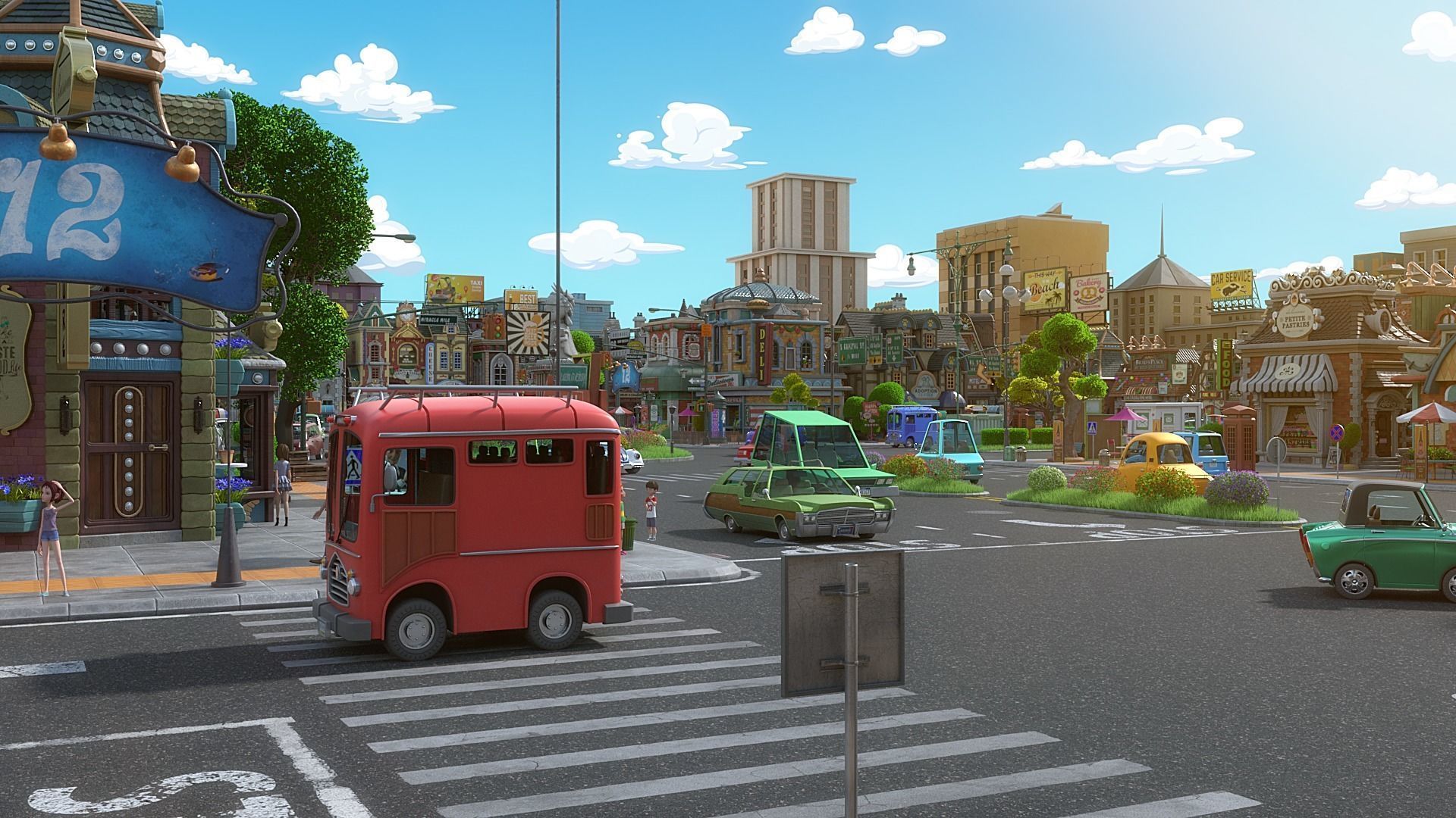 Cartoon City Street Scene V3 3D model | CGTrader