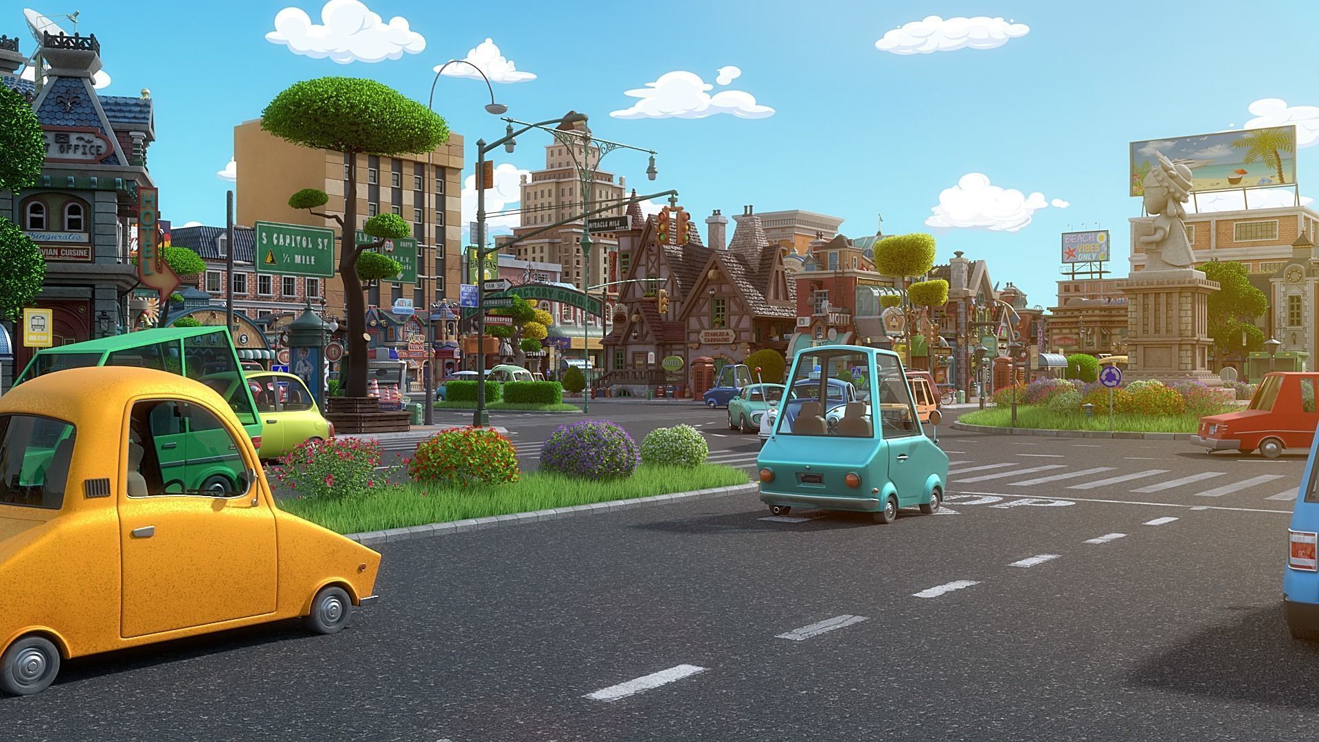 Cartoon City Street Scene V3 3D model | CGTrader