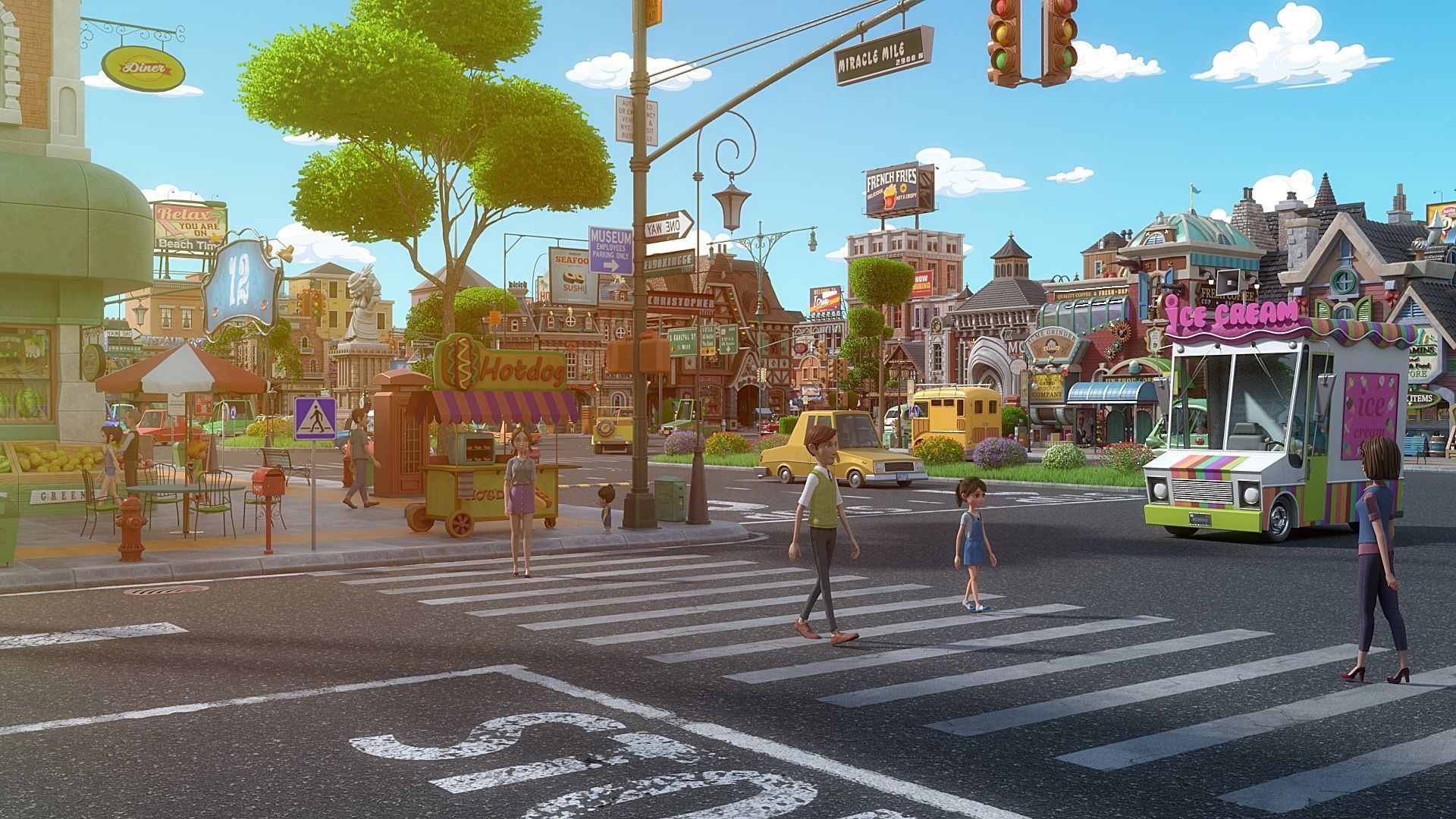 Cartoon City Street Scene V3 3D model | CGTrader