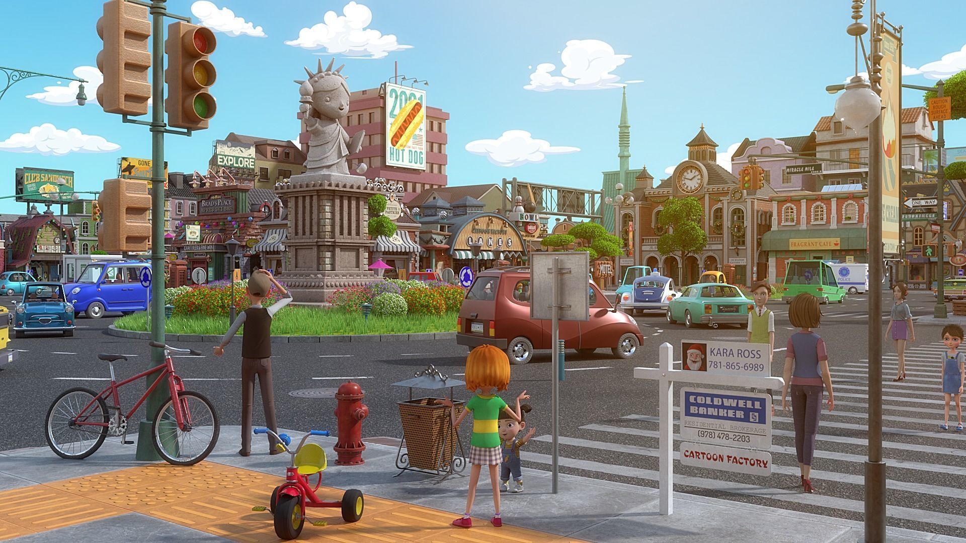 Cartoon City Street Scene V3 3D model | CGTrader