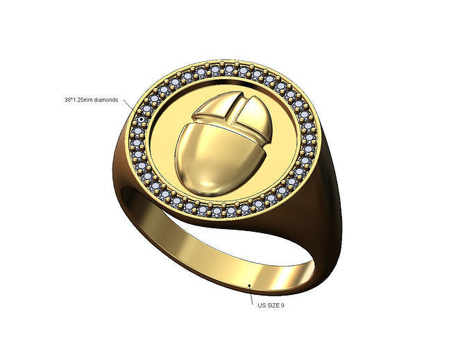 Scarab diamond halo round signet ring US size 9 3D model 3D printable ...