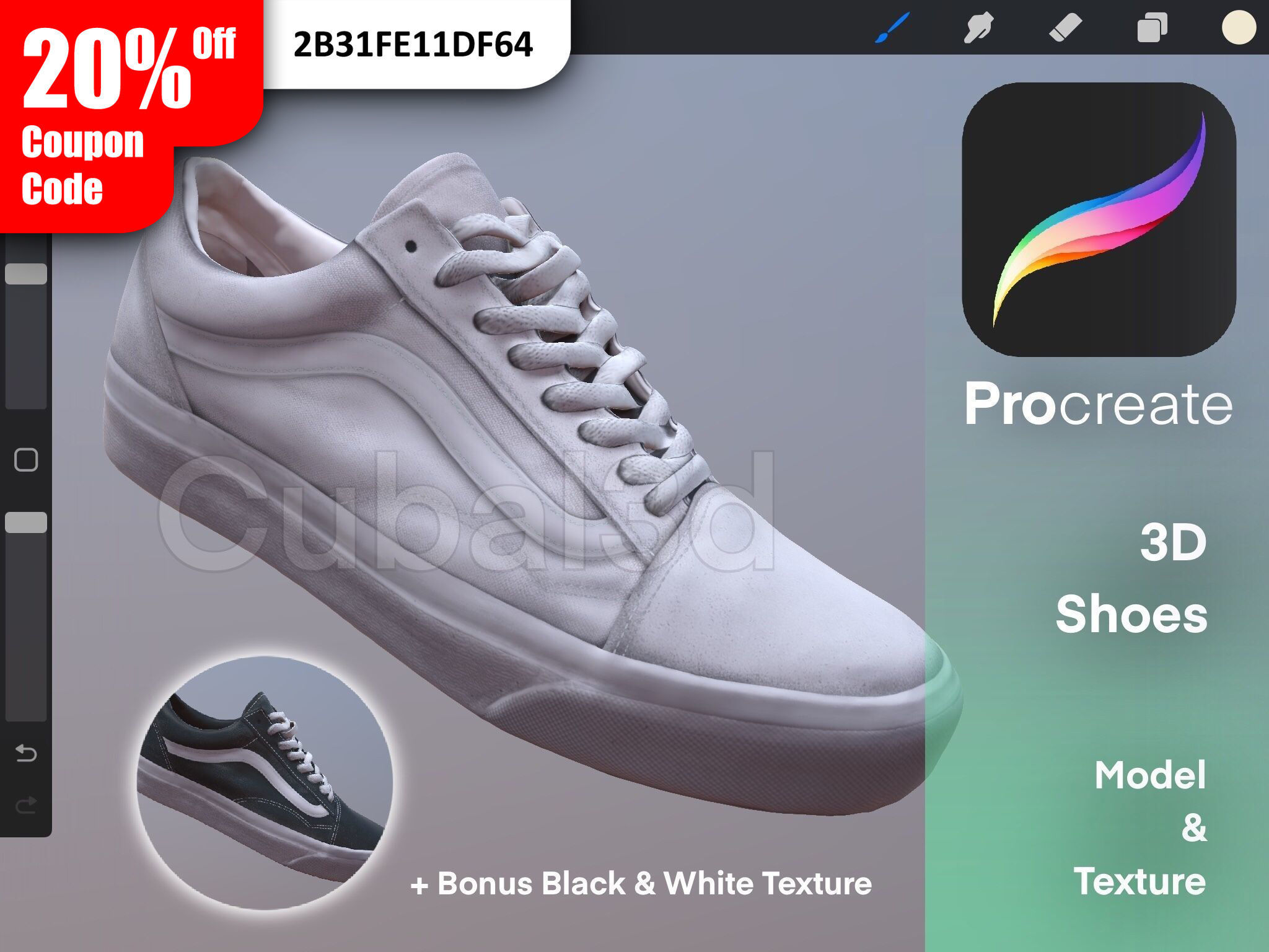 Vans Old Skool White 3D Procreate 3D model | CGTrader