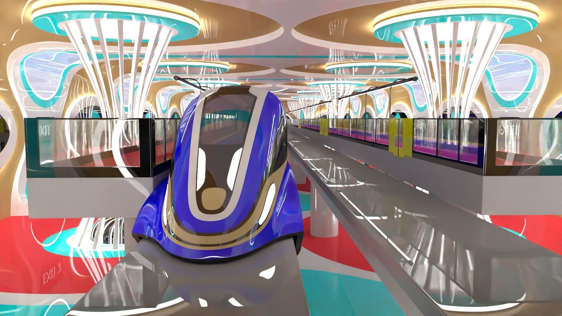 Sci-fi maglev station with train 3D model | CGTrader