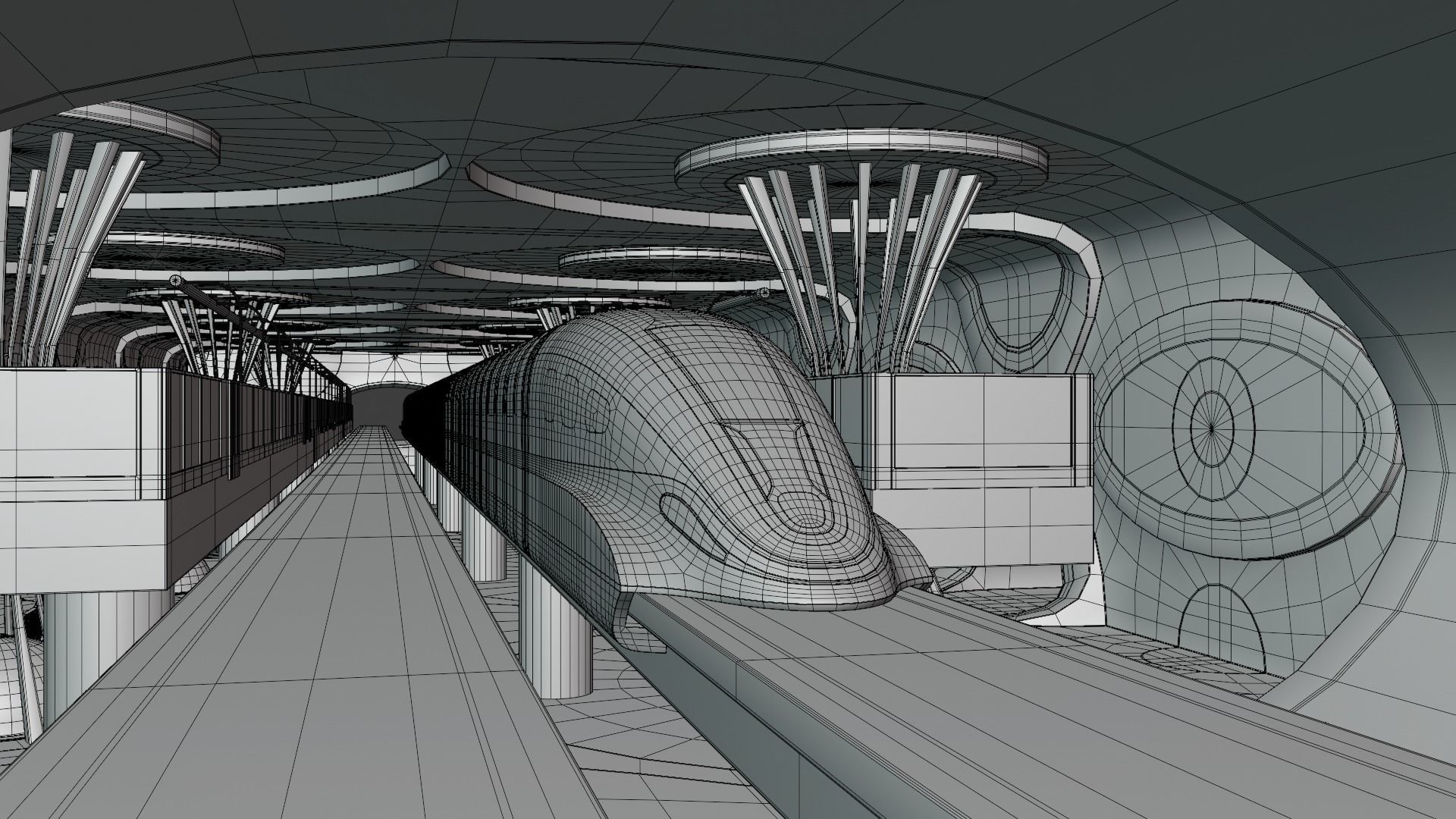 Sci-fi maglev station with train 3D model | CGTrader
