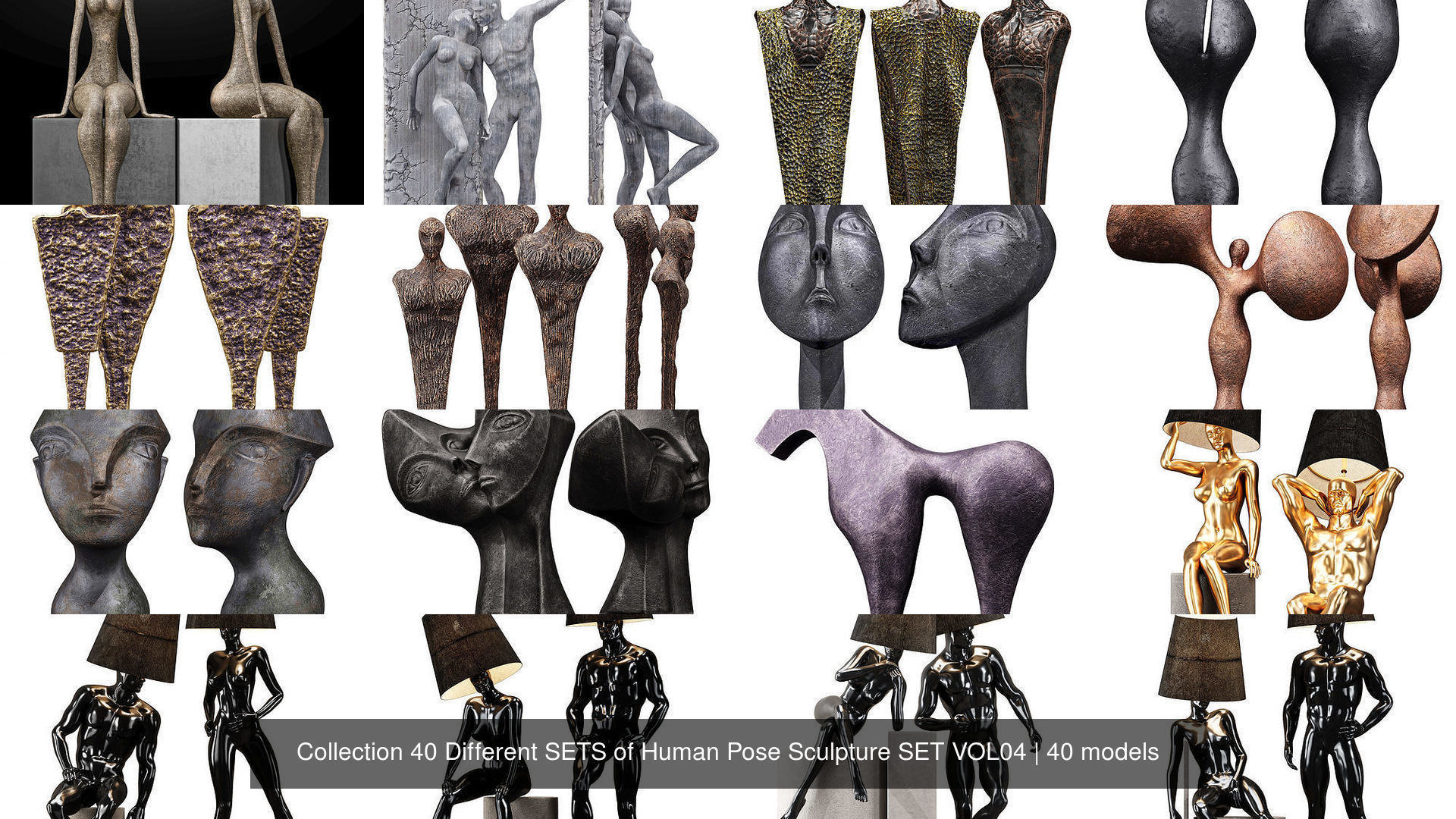 Collection 40 Different SETS of Human Pose Sculpture SET VOL04 | CGTrader