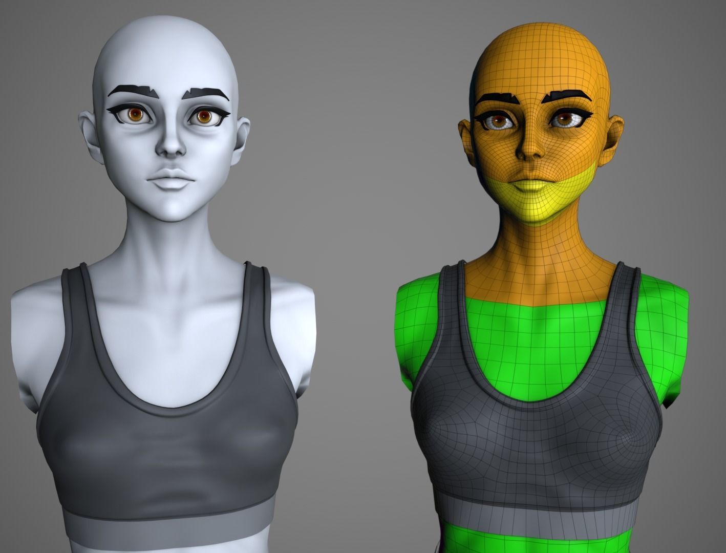 3D model Stylized female character full body base mesh 3D model VR / AR ...