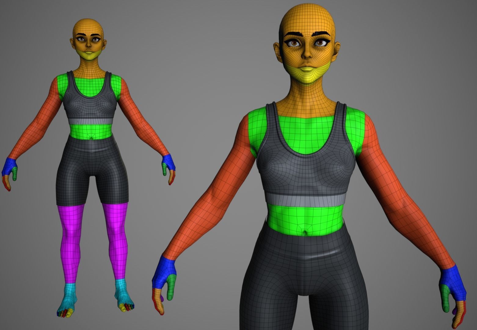 3D model Stylized female character full body base mesh 3D model VR / AR ...