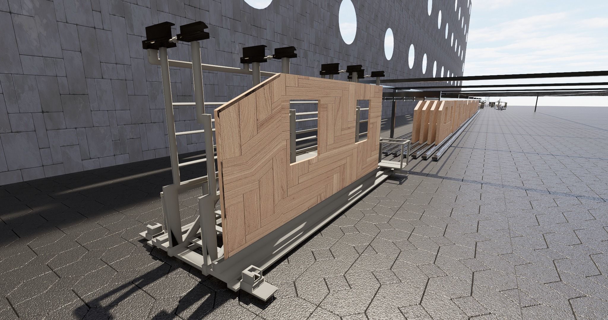 Assembly Line for Automatic House Building Structures 3D model animated ...