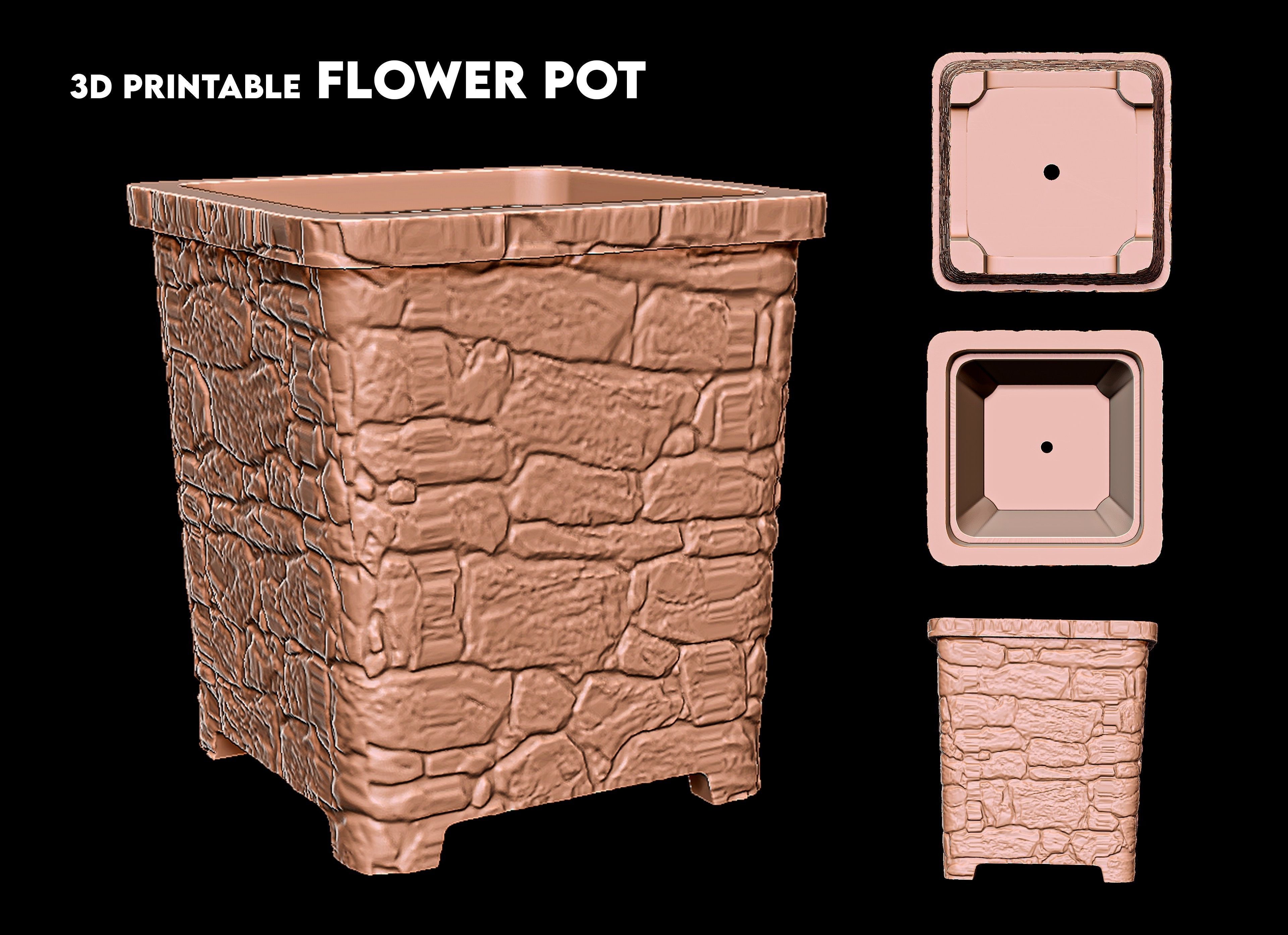 Rock flower POT Decor 3D model 3D printable | CGTrader