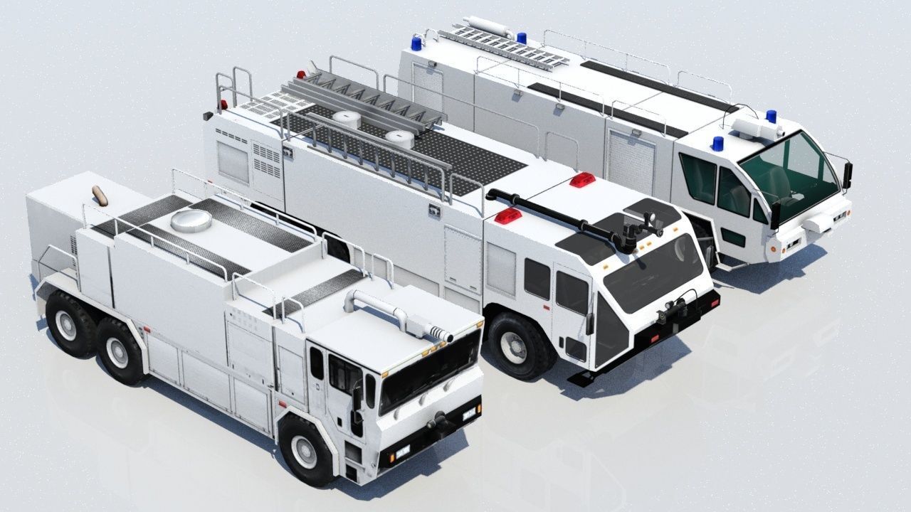 3D Model Collection 3 Pack Low Poly Blank Airport ARFF Firetruck VR ...
