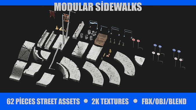 3D model Street Assets 62 Pieces Pack VR / AR / low-poly | CGTrader