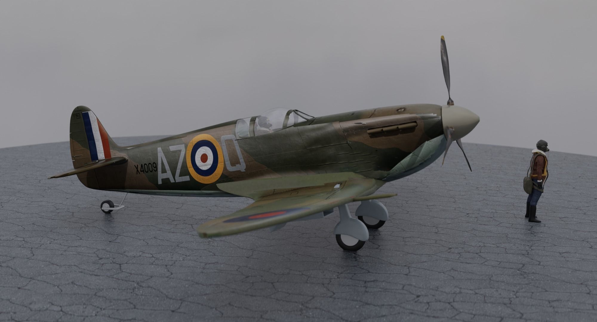 3D model World War 2 Spitfire With Pilot VR / AR / low-poly | CGTrader