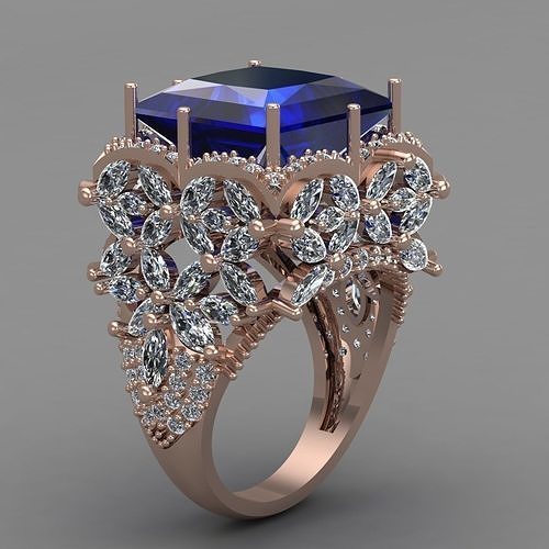 Blue Sapphire Rose Gold Women Diamond Ring 3D print model 3D model 3D ...