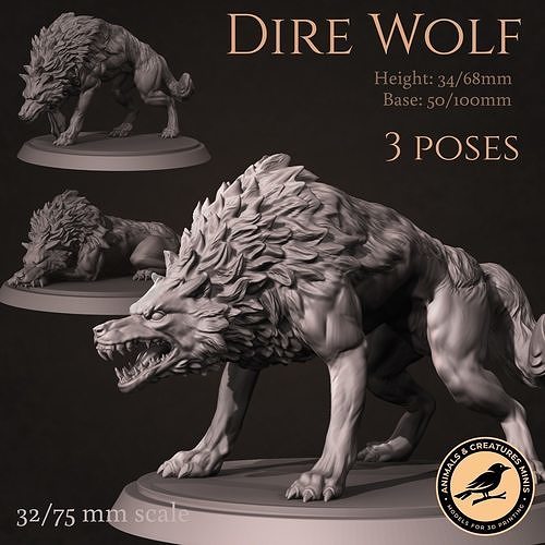 Dire wolf 3D model 3D printable | CGTrader