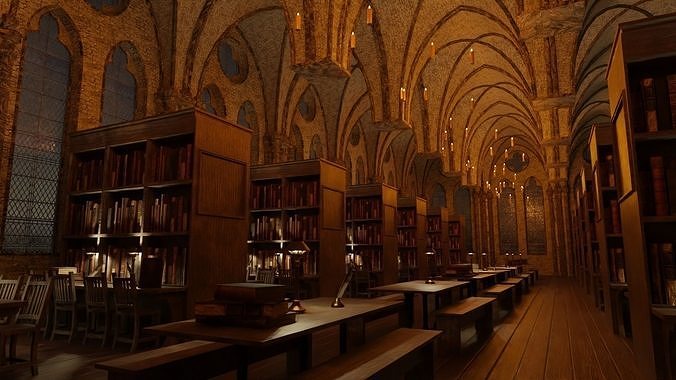 3D model Library old room public Gothic props modular VR / AR / low ...
