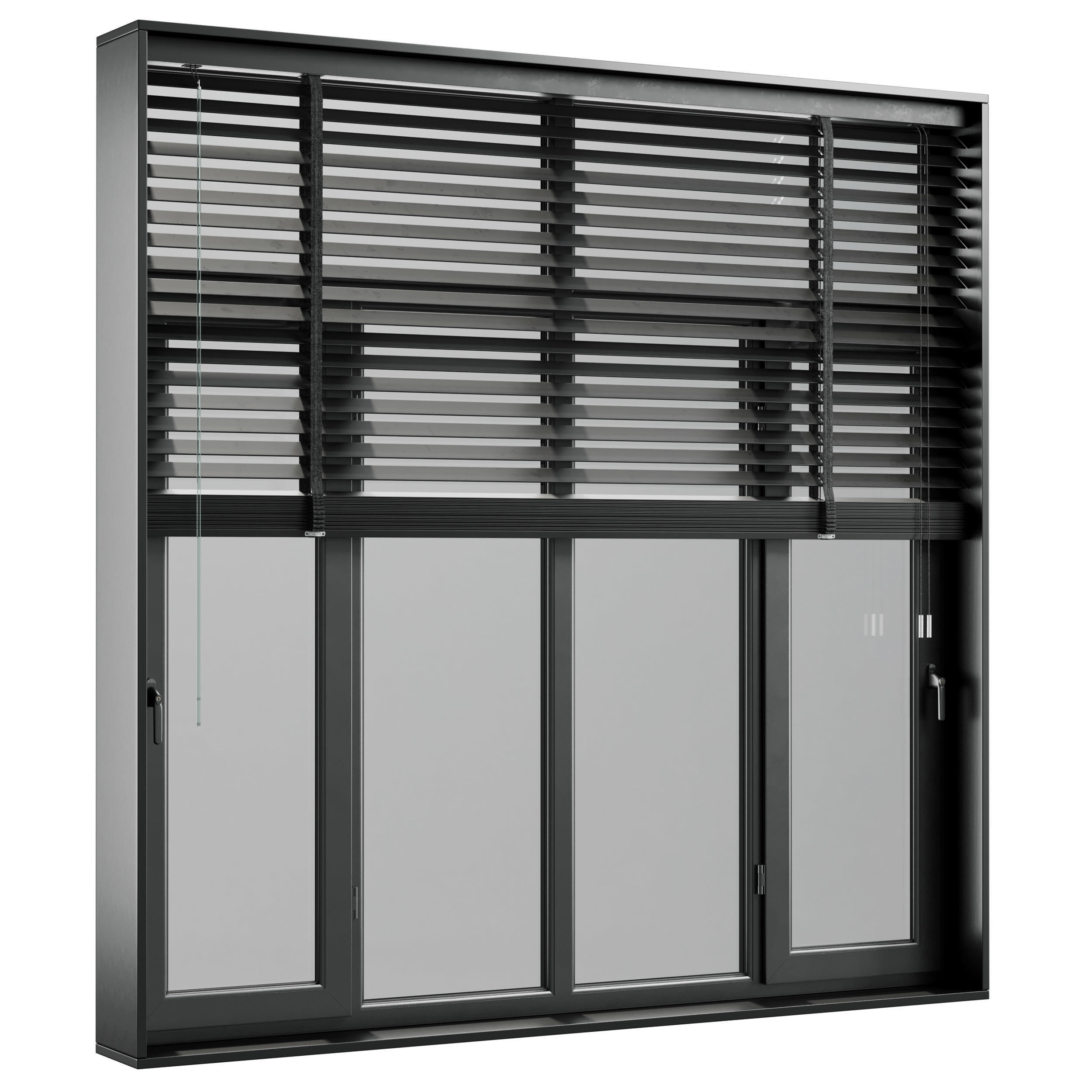 3D model open window - close metal window with metal - leather blinds ...