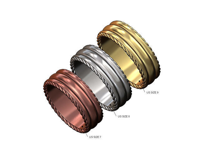 Triple band braided rope sides ring US sizes 7 8 9 3D model 3D ...