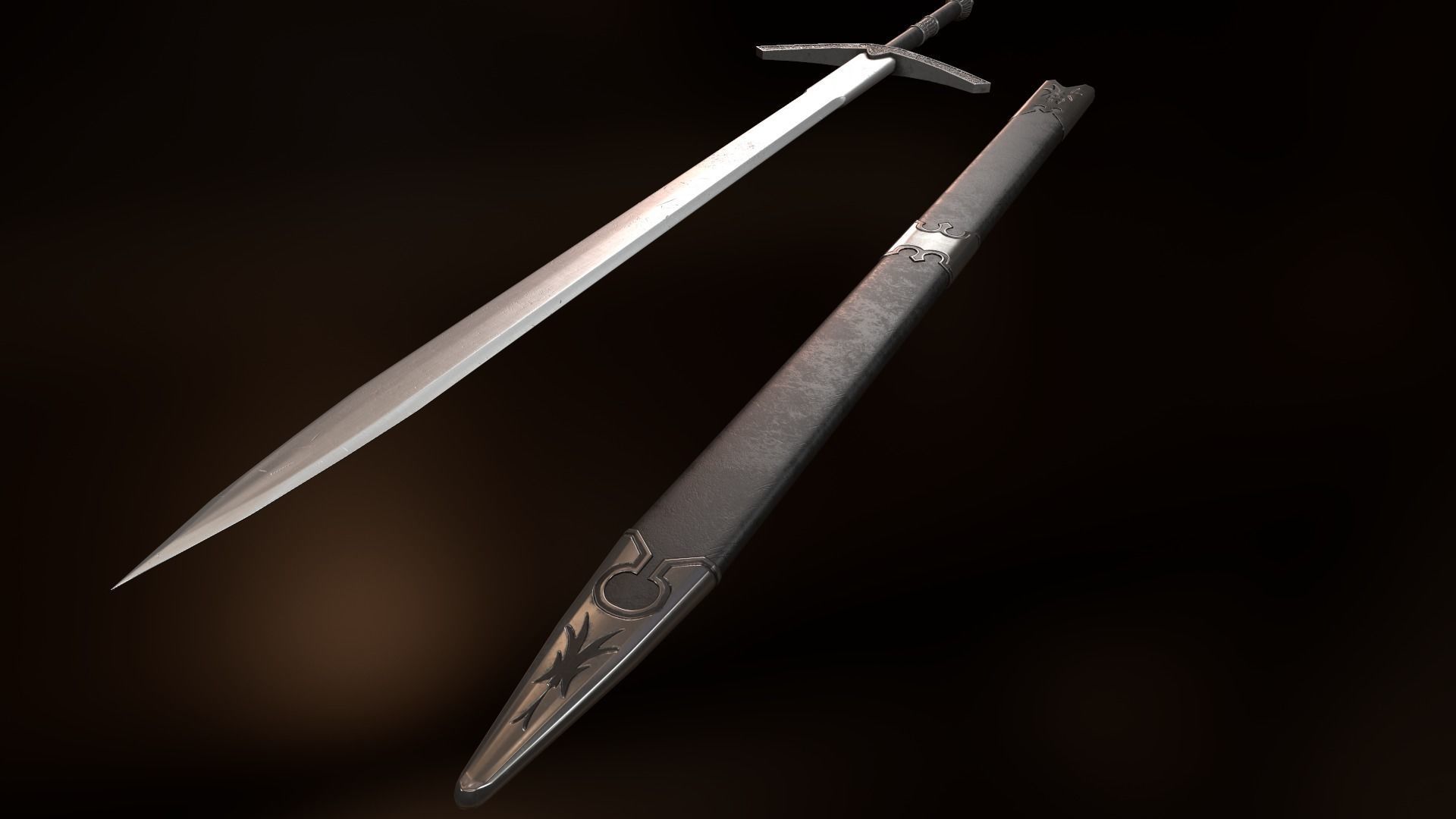 Iron Longsword with Sheath - PBR Low-poly Model free VR / AR / low-poly ...