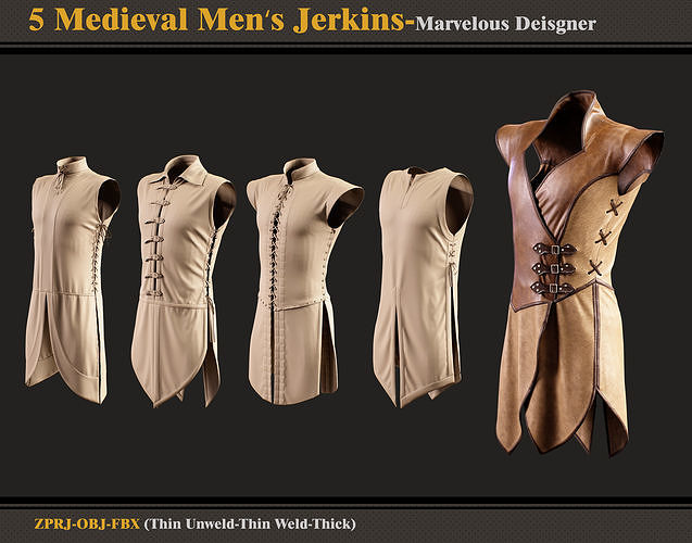5 Medieval Men Jerkins-ZPRJ-FBX-OBJ 3D model | CGTrader