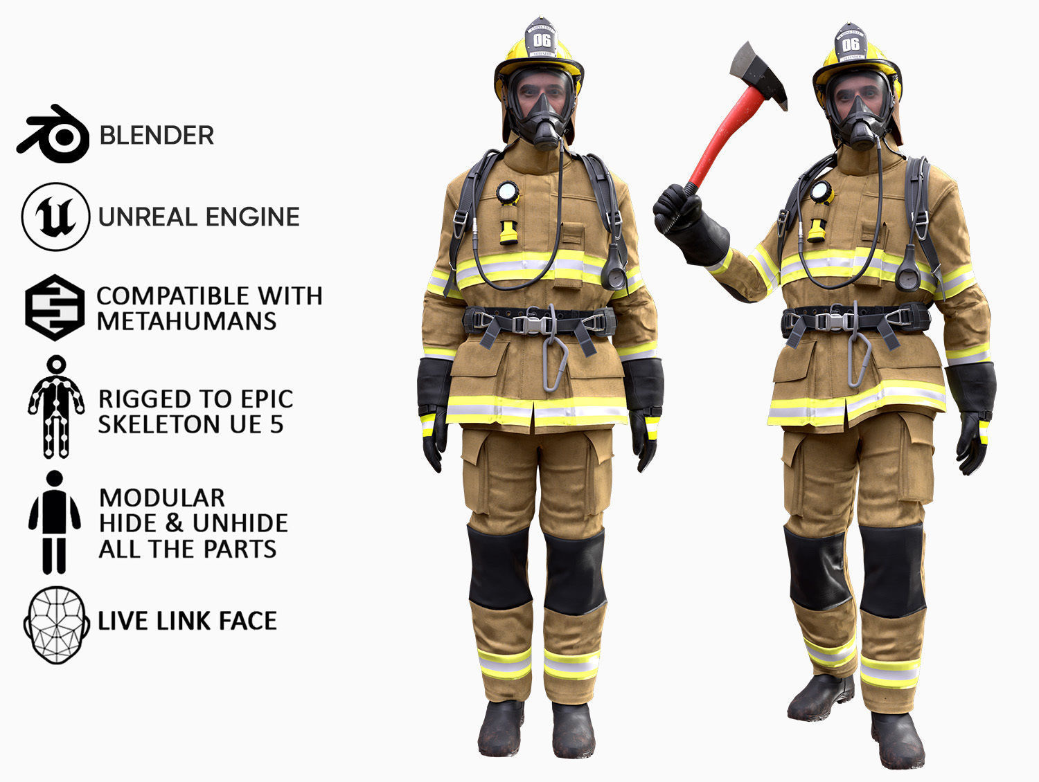3D model Realistic 3D model of Man Firefighter - Modular - Rigged VR ...